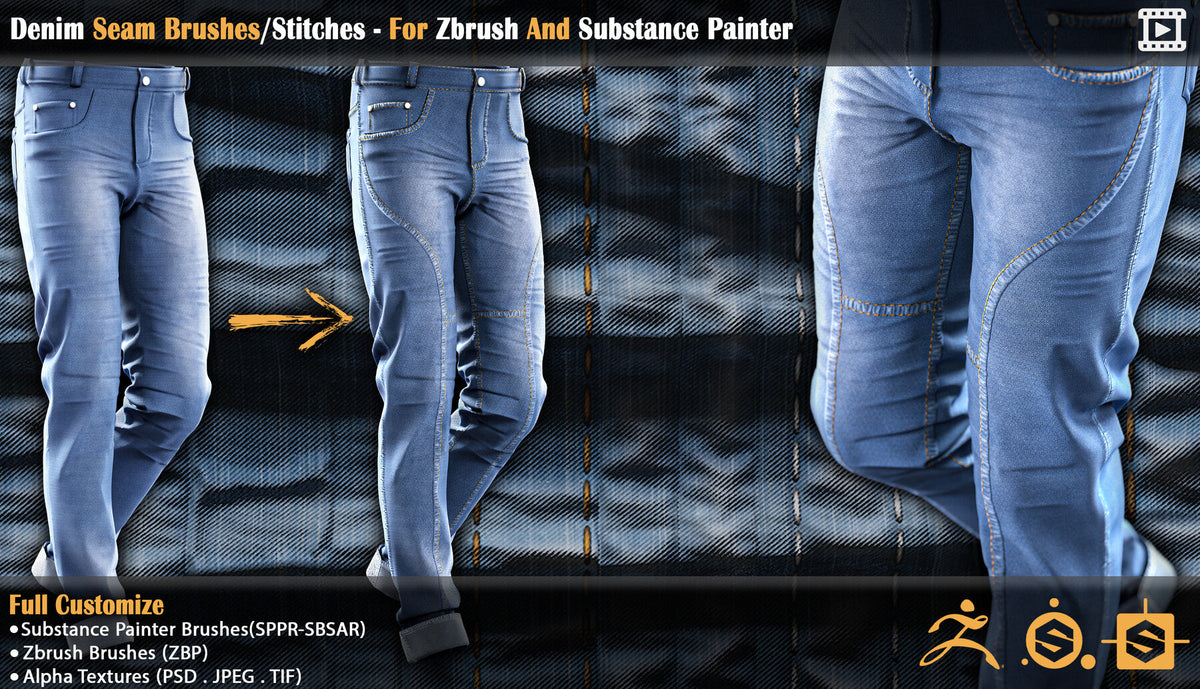 Denim Seam Brushes/Stitches - For Zbrush And Substance Painter – S3ART ...