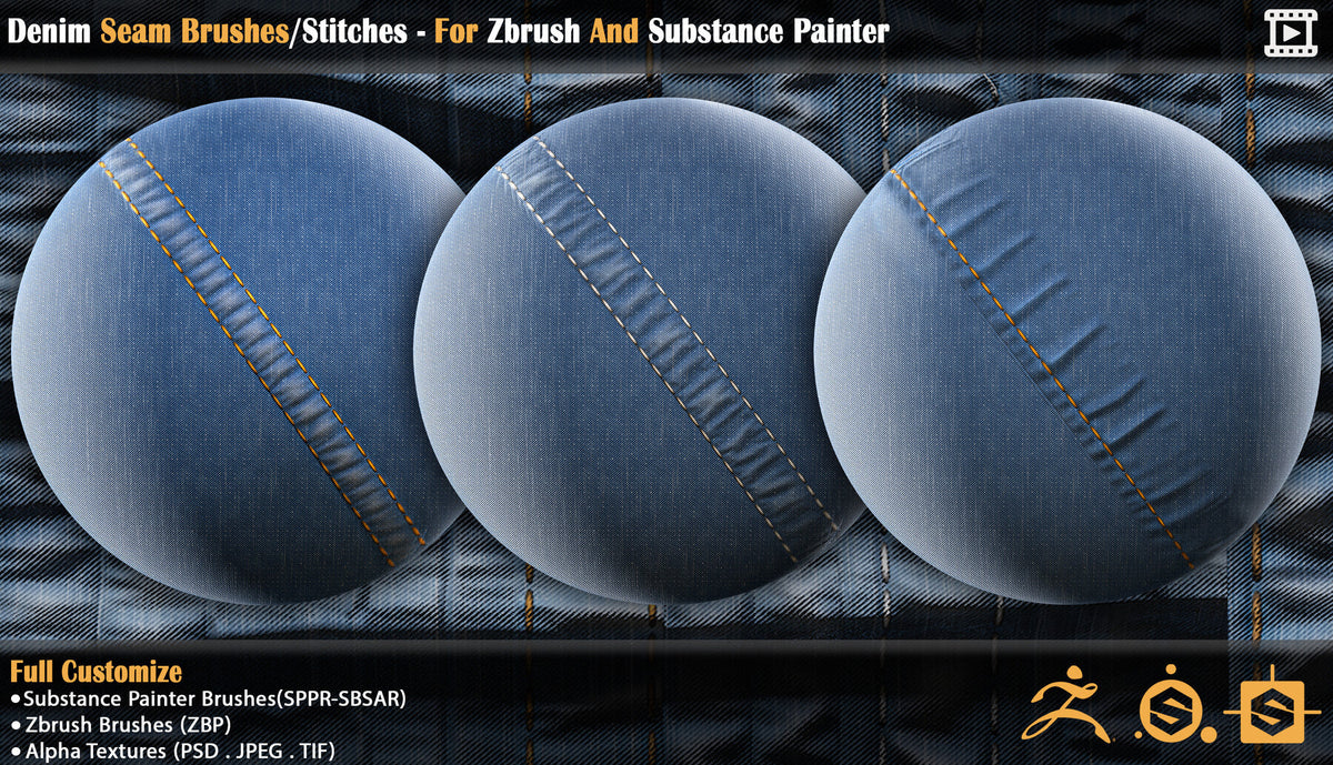 Denim Seam Brushes/Stitches - For Zbrush And Substance Painter – S3ART ...