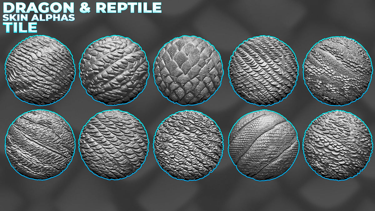 400+ Tileable Reptile, Dragon, Snake Skin Alphas for ZBrush (Displacem ...
