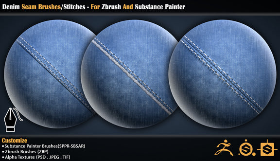 Denim Seam Brushes/Stitches - For Zbrush And Substance Painter (VOL-02 ...
