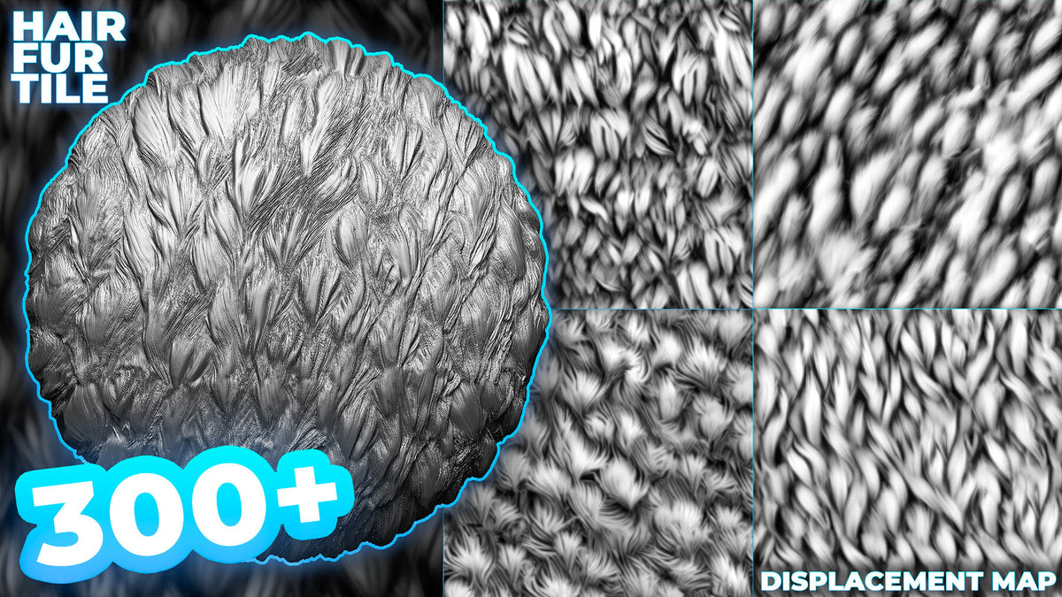 300+ Fur Alphas (Displacement Maps) for ZBrush, Blender, Substance Pai ...