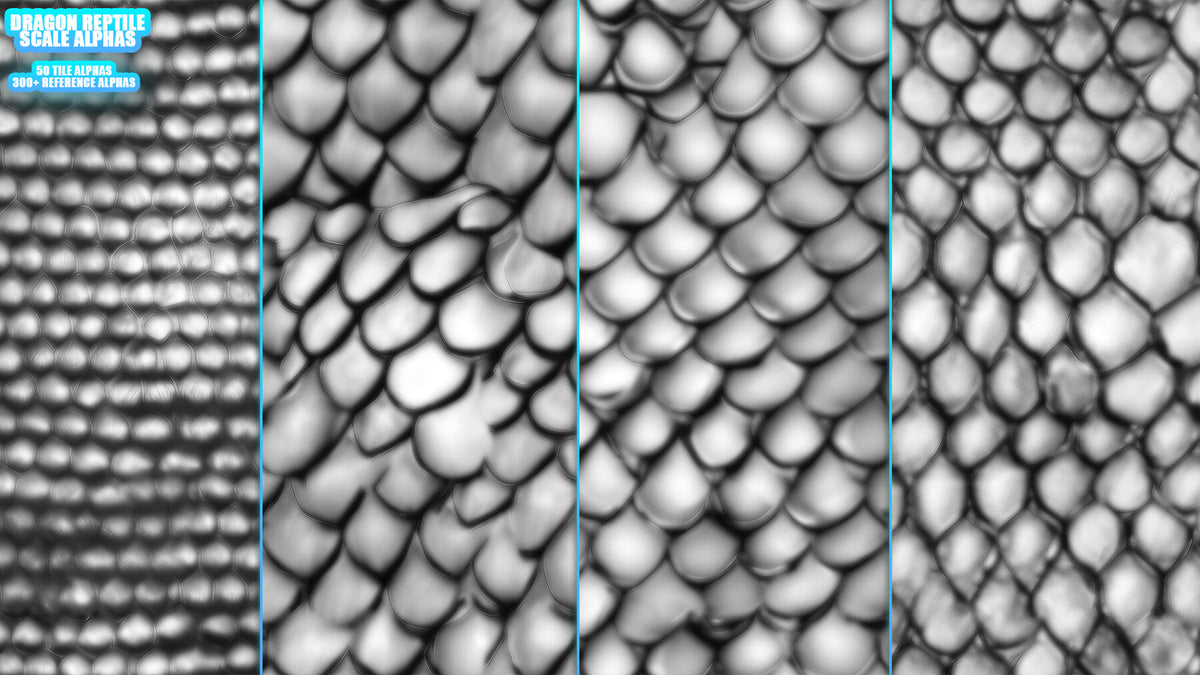 350+ Dragon (Reptile) Scales Alphas for ZBrush, Blender (50 tile alpha ...