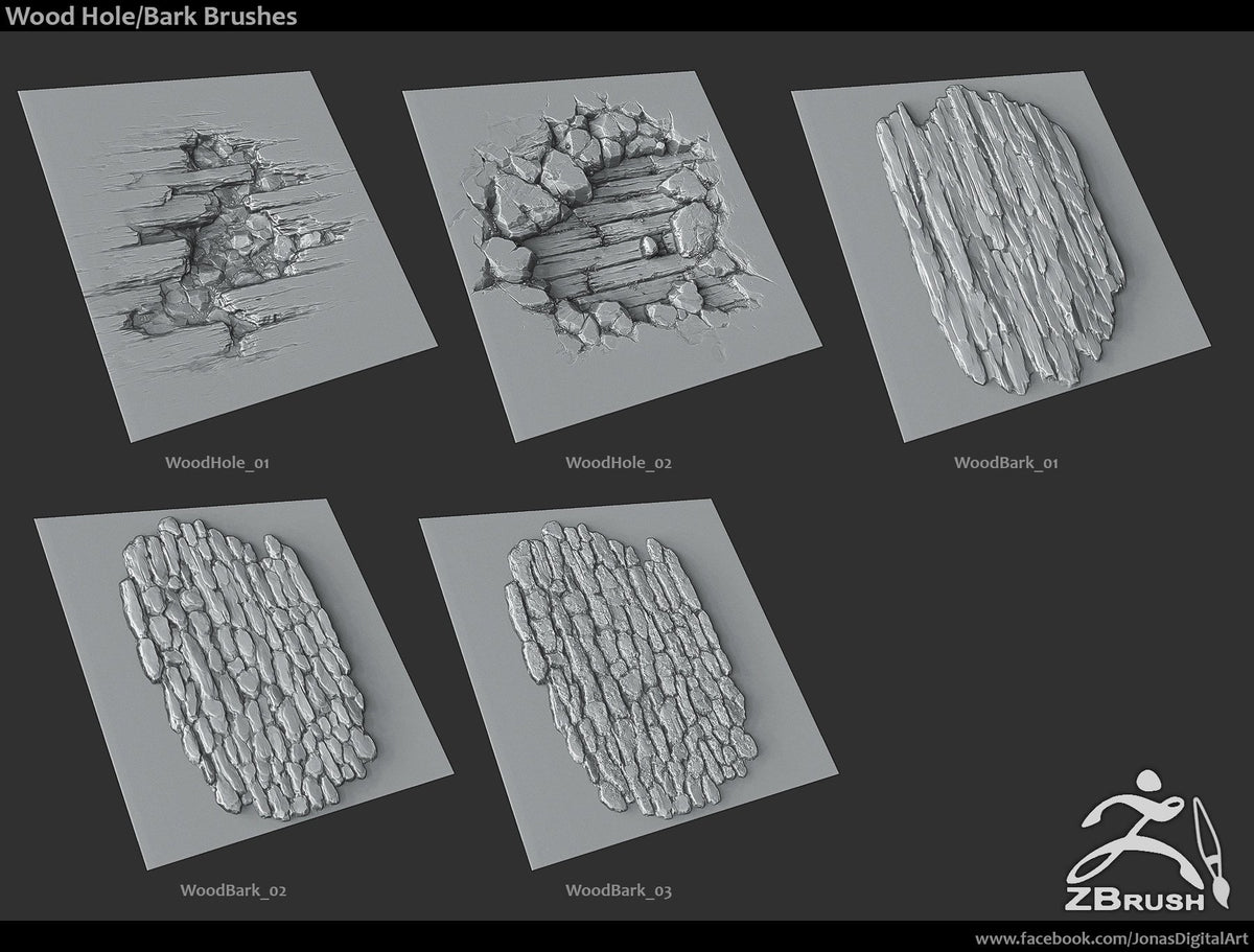 20 Wood Brushes & Alphas for ZBrush/SP Vol.1 | S3ART Store