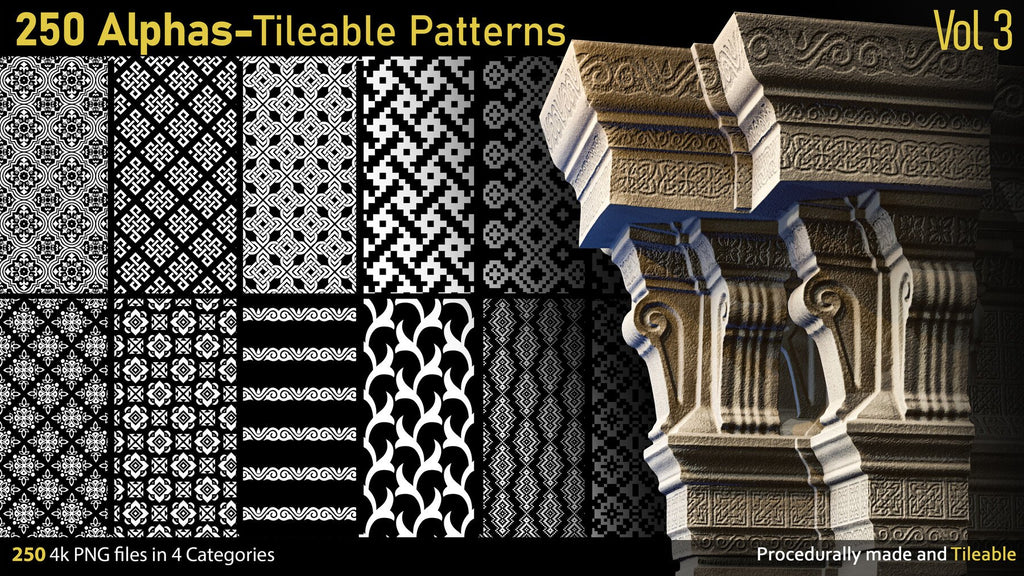 250 Tileable Alpha Patterns Vol.3 | S3ART Store
