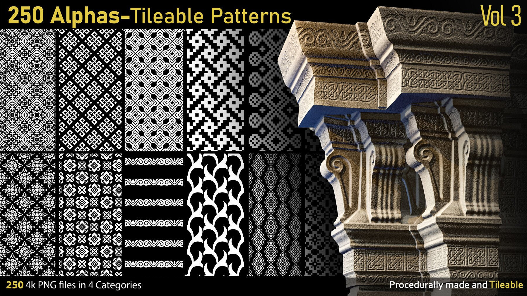 250 Tileable Alpha Patterns Vol.3 | S3ART Store