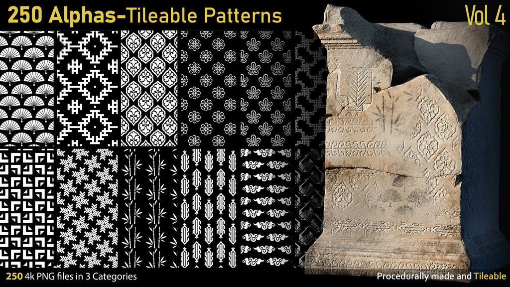 250 Tileable Alpha Patterns Vol.4 | S3ART Store