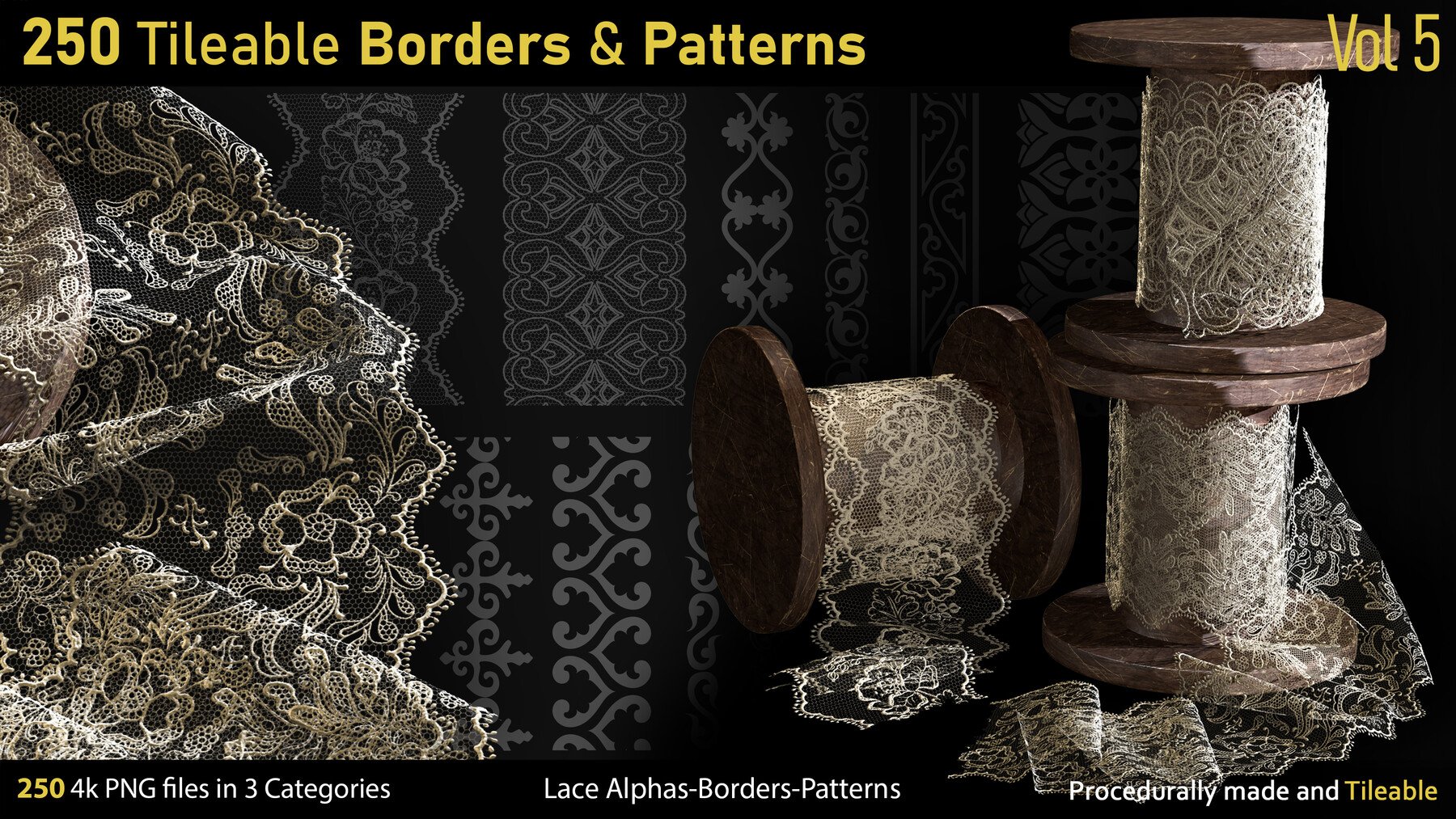 250 Tileable Alpha Patterns & Borders Vol.5 | S3ART Store