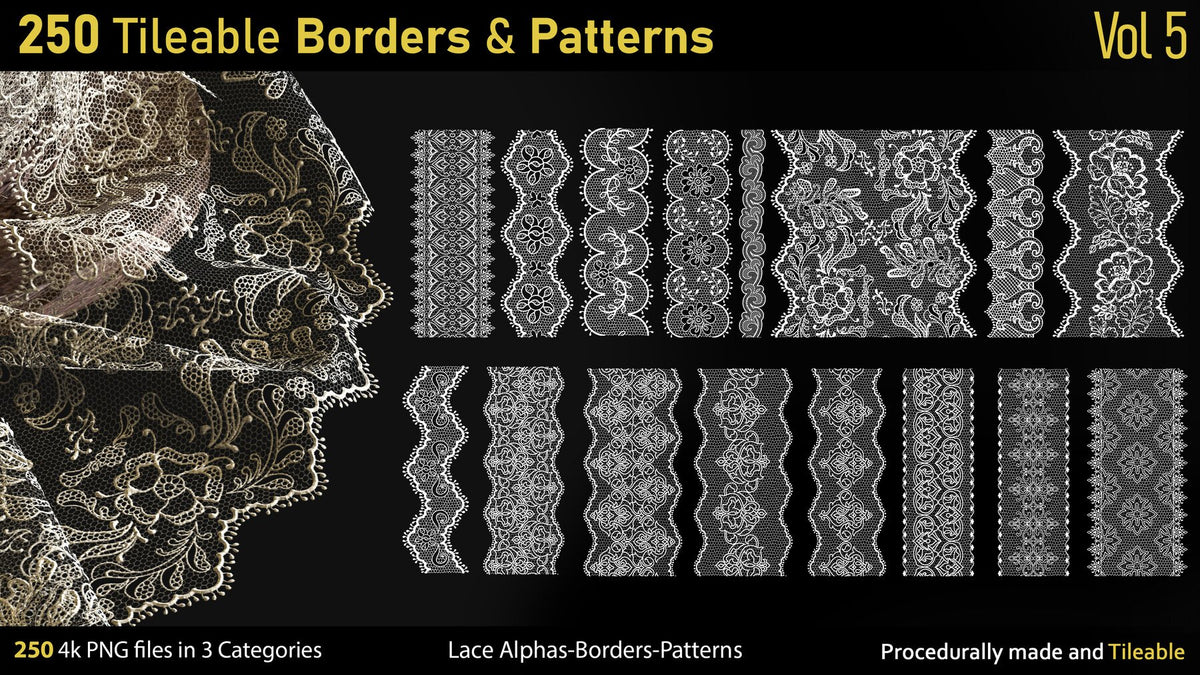 250 Tileable Alpha Patterns & Borders Vol.5 | S3ART Store
