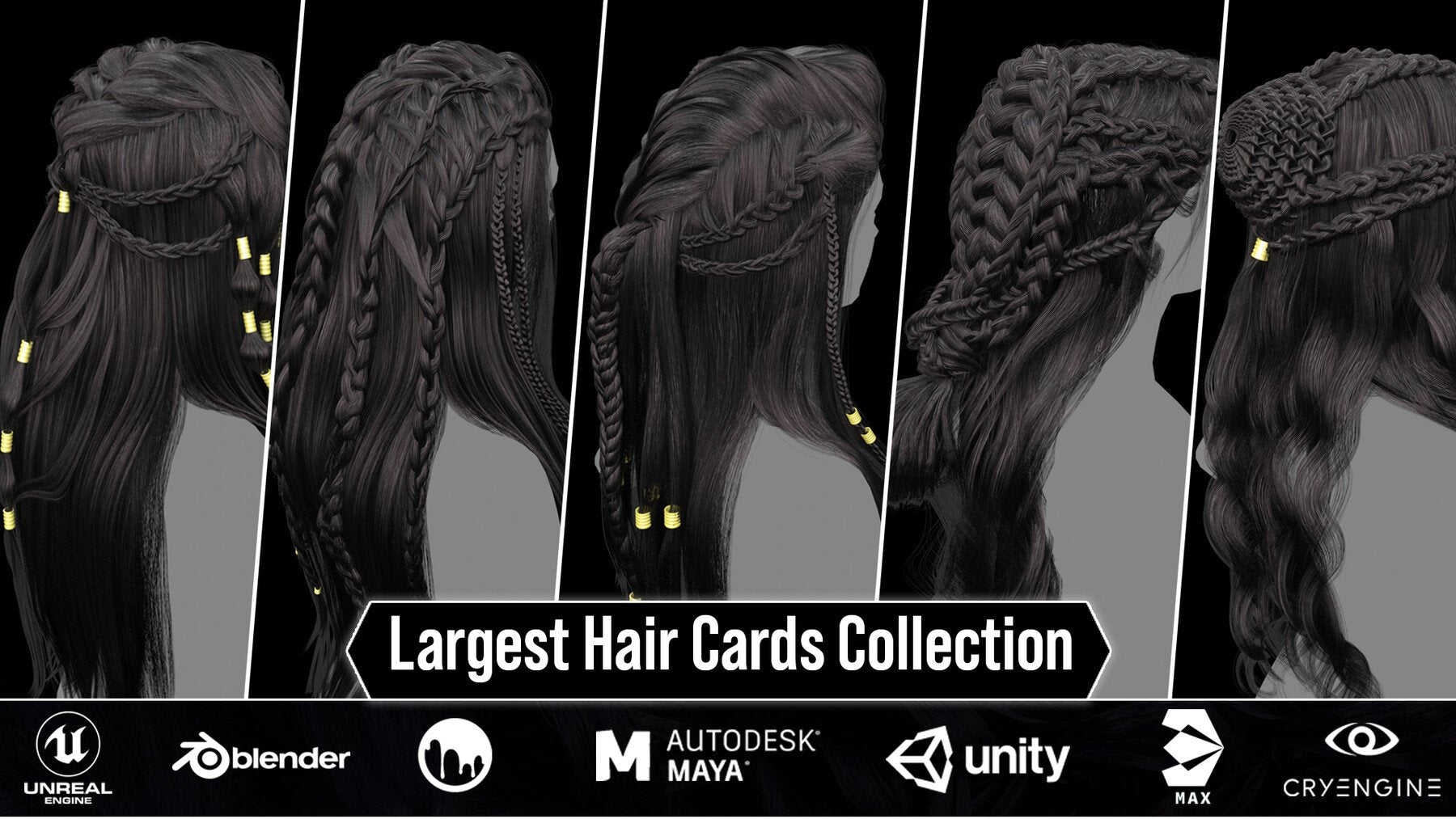 40 Female Hair Cards Collection | S3ART Store
