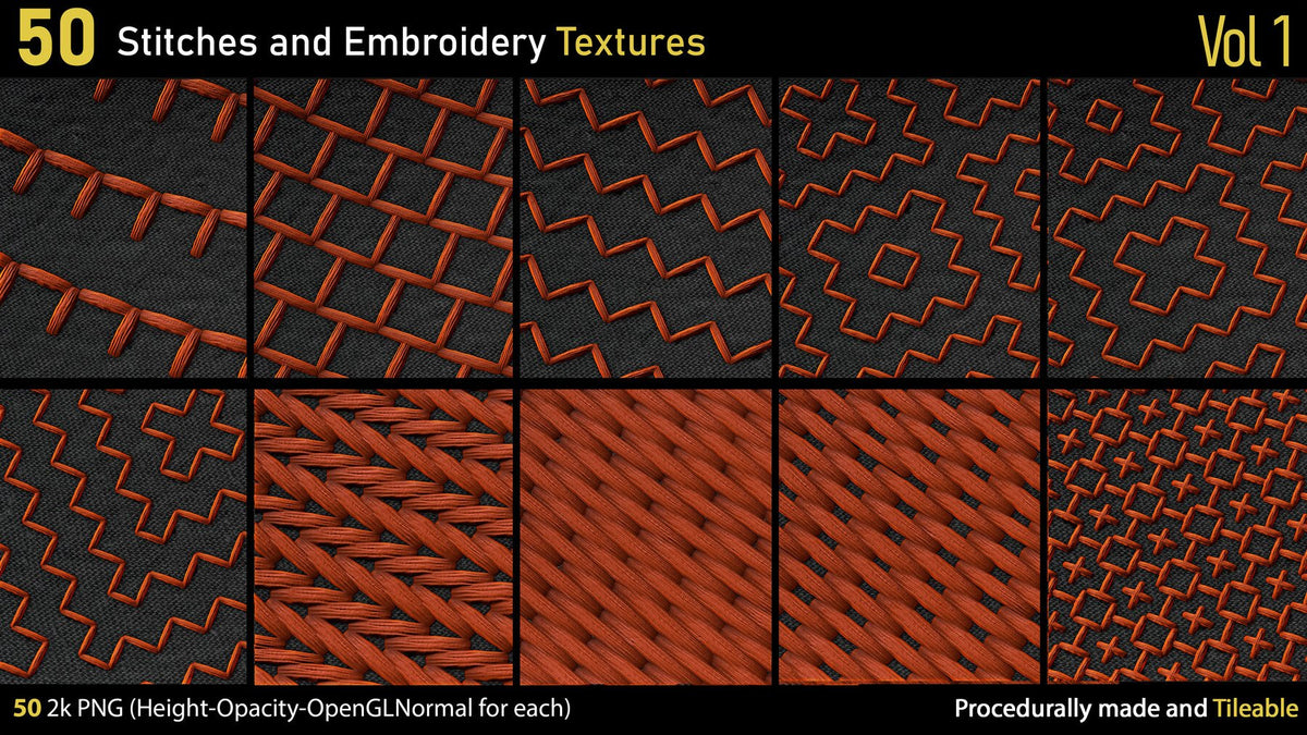 50 Stitches and Embroidery Textures Vol.1 | S3ART Store