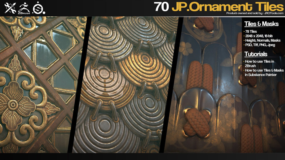 70 Japanese Ornament Alpha Tiles | S3ART Store