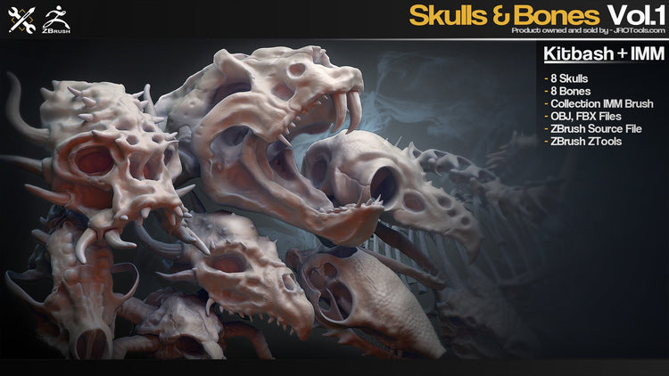 Skulls & Bones Kitbash + IMM Brushes Vol.1 | S3ART Store