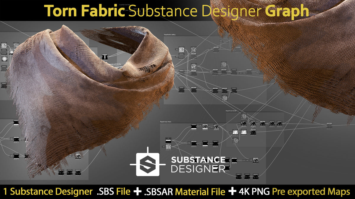 Torn Fabric Substance Designer Graph-sbs-sbsar-pre-exported 4k maps ...